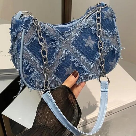 Bags | Distressed Denim Shoulder Bag | Poshmark